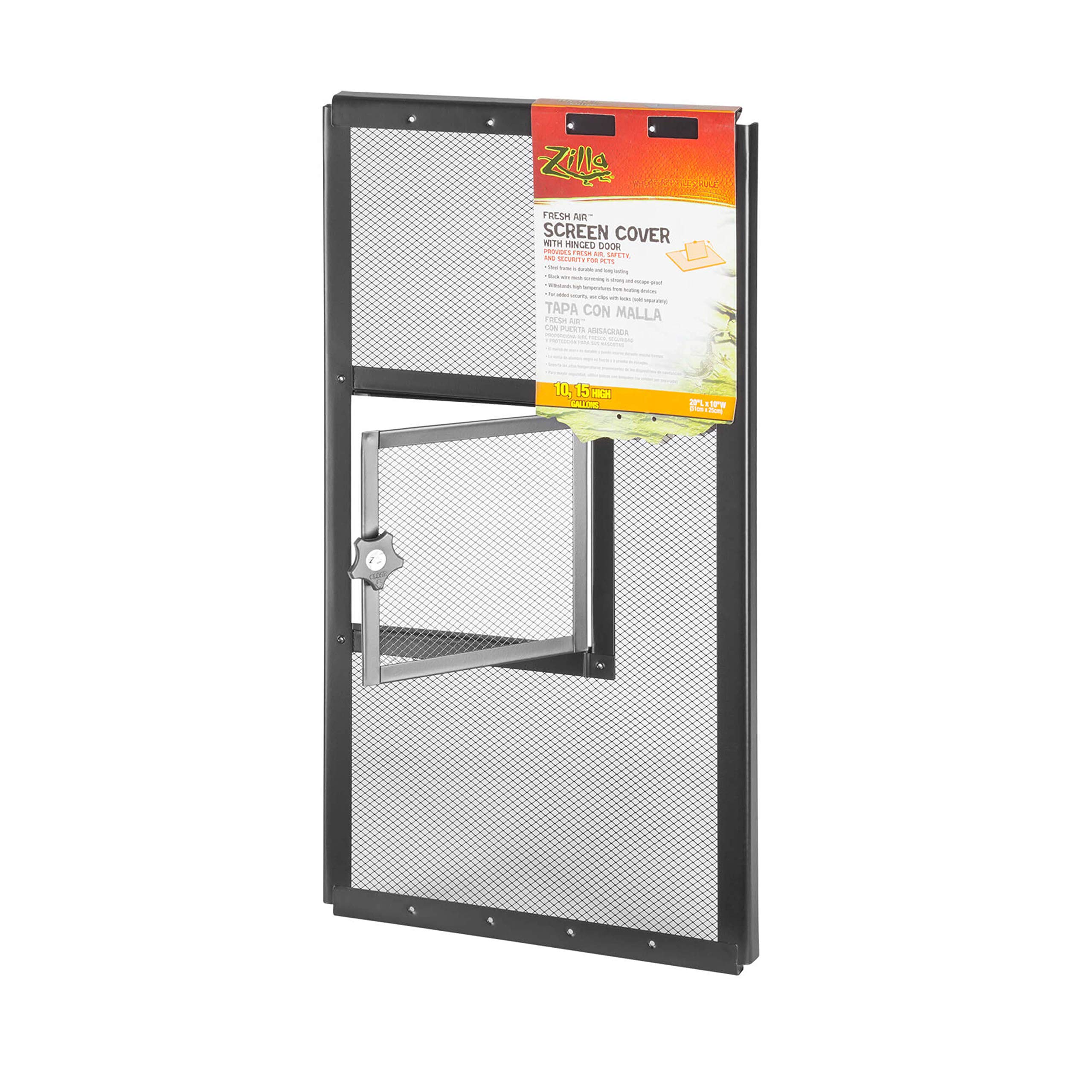Zilla Pet Reptile Terrarium Fresh Air Screen Cover with Hinged Door 20" x 10"