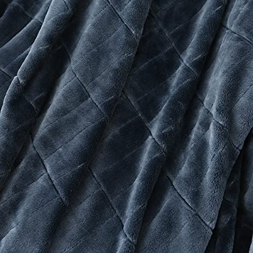 Life Comfort Cozy Textured Lightweight Throw, 90"x90" 100% Recycled Fibers Eco-Friendly Queen Size Super Soft Soft All Season Premium Comfort Blanket for Bed or Couch, Blue
