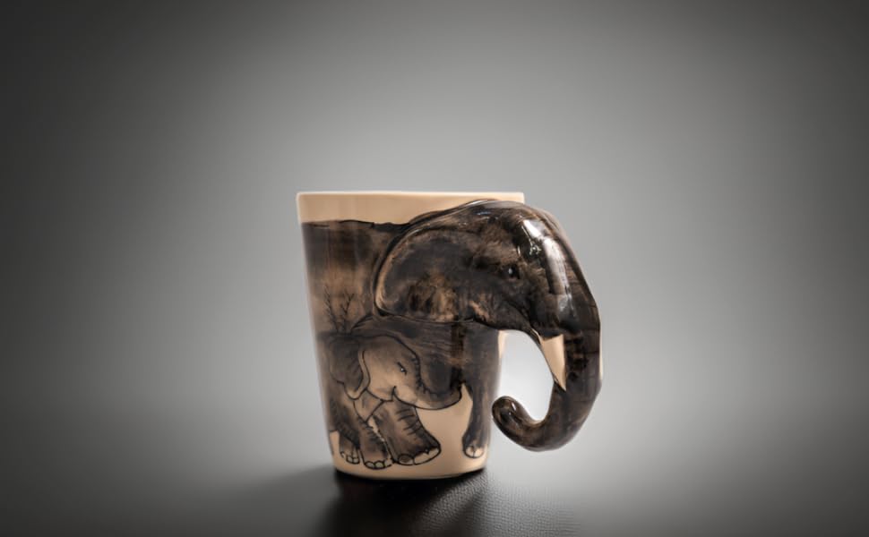 IYARA CRAFT 3D Elephant Coffee Mug 11oz - Handle is Sculpted Trunk, Cute Wildlife Design, Quality Ceramic, Microwave & Dishwasher Safe, Ideal for Tea & Hot Chocolate, 4.5" x 5"