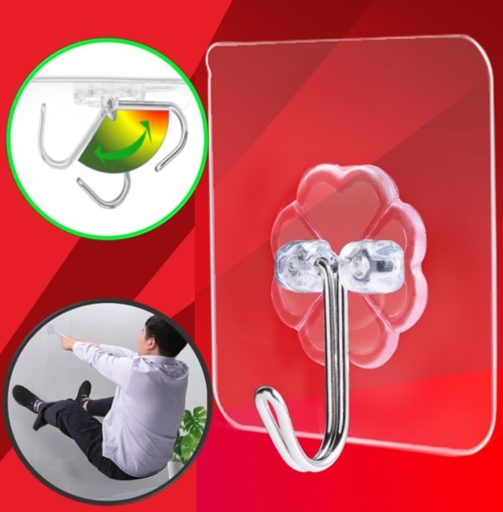 QUALIALL 40pcs Heavy Duty Adhesive Hooks for Damage-Free Hanging - Transparent Plastic Hangers for Ceilings and Walls