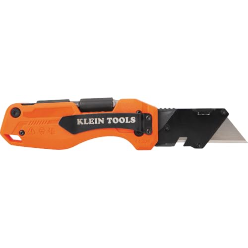 Klein Tools 44304 Folding FLICKBLADE Utility Knife, Compact, Removable Impact Driver, 1/4-Inch Nut Driver and 2 Phillips Bit