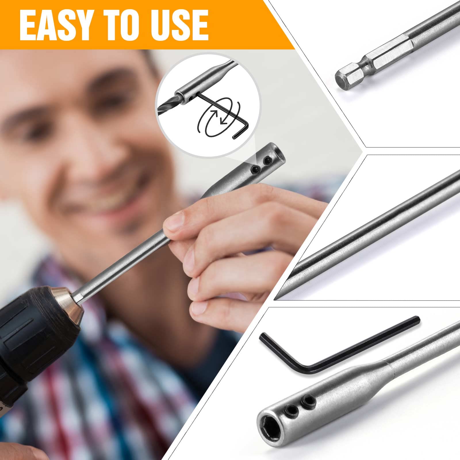 Drill Bit Extension Set,1/4 Extension Drill Bit Set Wood Spade Drill Bit Extension,6 in. and 12 in. Lengths for Extended Reach in Tight Spaces (Silver-4pieces)
