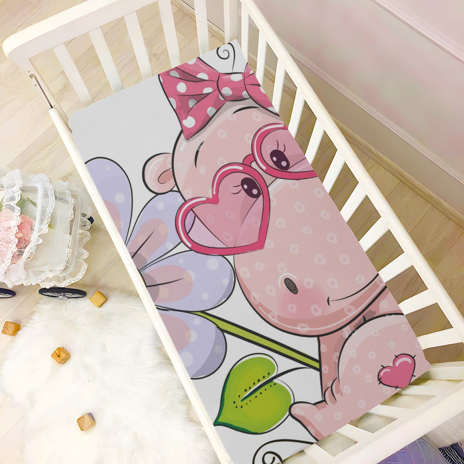Crib Sheets, Soft Breathable Microfiber Baby Sheet for Standard Size Crib Mattress 28in x 52in, Greeting Card Hippo Nursery Sheet(226cr2h)