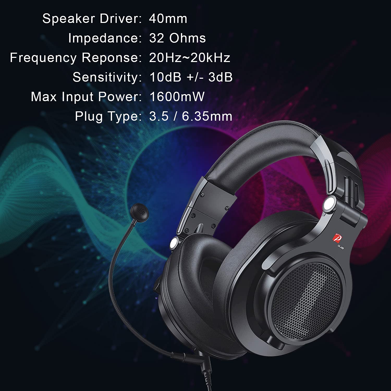 Prosonic DJ2KG Headsets with Boom Mic, Wired Over Ear Headphones for Business Meeting, Skype Zoom, PC Gaming,PS4, Xbox One, Discord, Podcast, Headset with SharePort & Volume Control (Black)