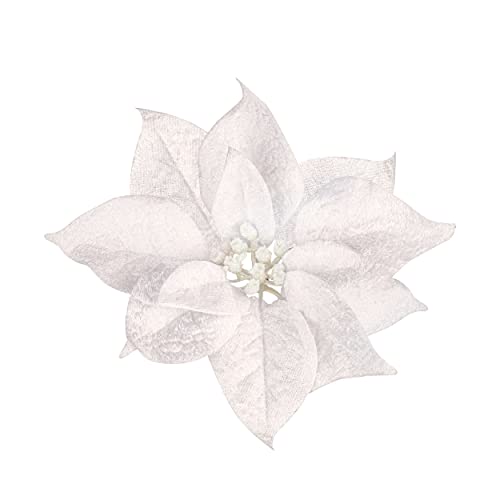 MOONET 12 Pcs Christmas Tree Decor Flowers Artificial Flannel Fabric Flowers with Clips Ornaments for Christmas Party Wedding, 6.69 inch (White)
