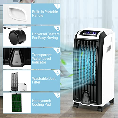 PETSITE Evaporative Air Cooler, 3-IN-1 Portable Air Cooler with Remote Control, 7.5-Hour Timer, 3 Modes, 3 Speeds, 2 Ice Packs, Swamp Cooler Air Conditioner for Bedroom, Home Office Dorms