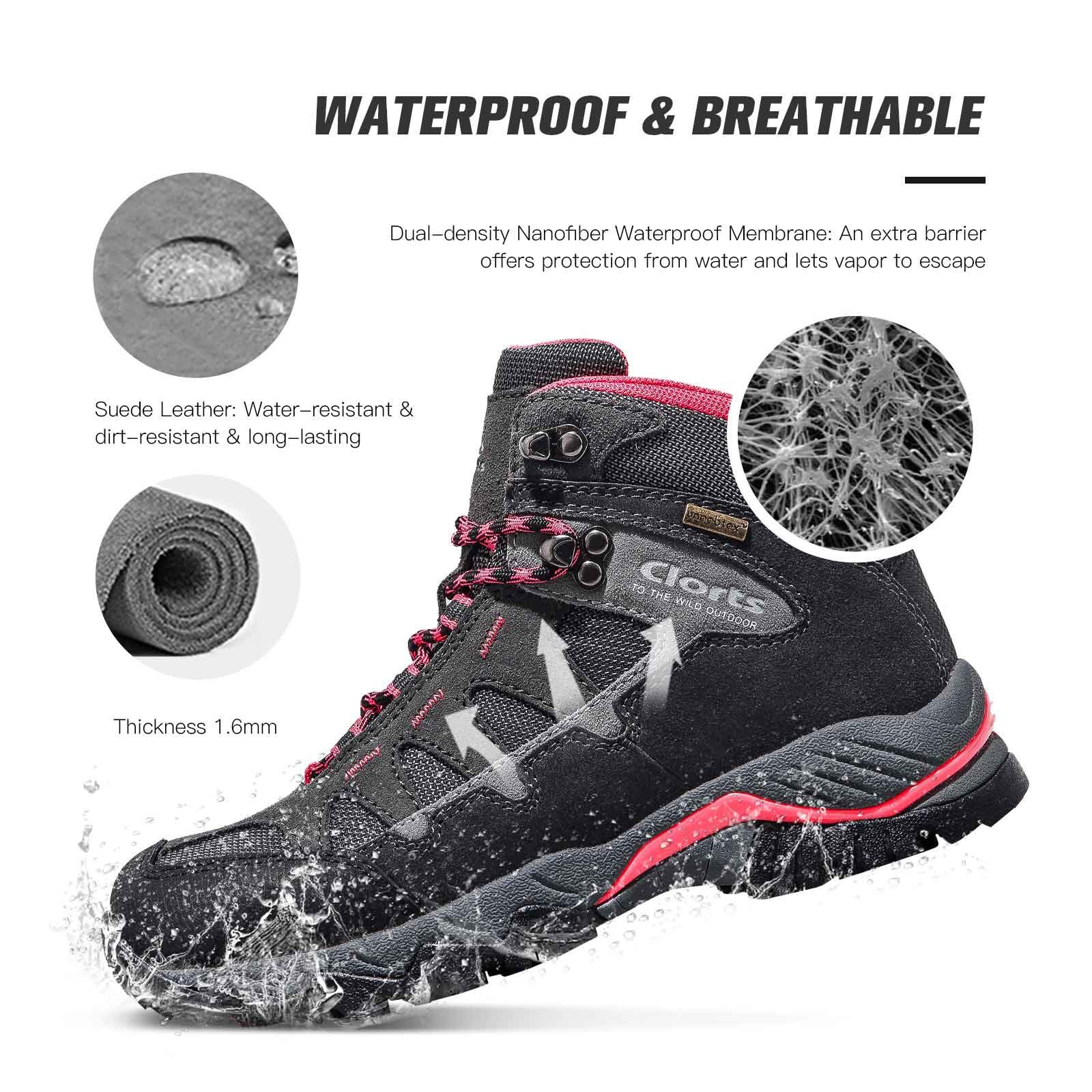 Clorts Women's Pioneer Hiking Boots Waterproof Suede Leather Lightweight Hiking Shoes Dark Grey/Pink US Women Size 9 Medium Width