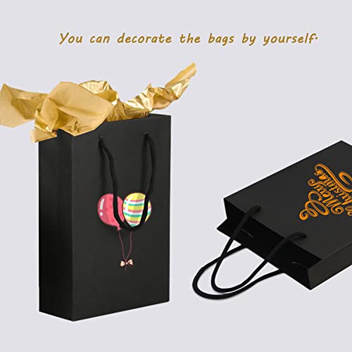 Szehap Black Gift Bags with Handles, 50 Pack Small Black Paper Bags Bulk, 5 x 2.4 x 7.4ββ Kraft Paper Bags