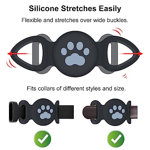 SZJCLTD Waterproof Airtag Dog Collar Holder (2 Pack), Protective Anti-Lost Airtag Case for GPS Dog Tracker, Silicone Airtag Cat Collar Dog Airtag Holder for Pets(Black/Black)