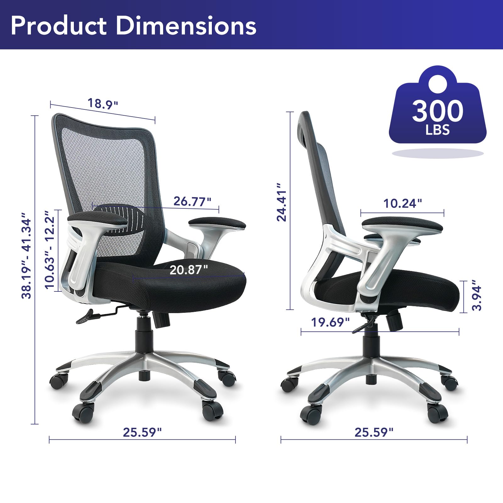 CLATINA Ergonomic Office Chair High Back Desk Chair with Independent Lumbar Support-3D Adjustable Armrest and Breathable Mesh Backrest for Long Time Sit,Thick Seat Cushion,Black