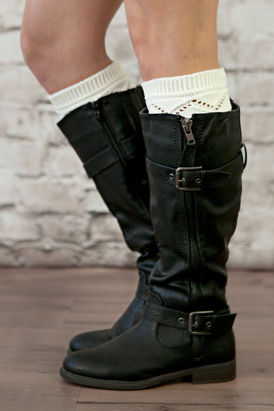 Modern Boho Knit Boot Cuffs Criss Cross Pattern Boot Toppers Ivory