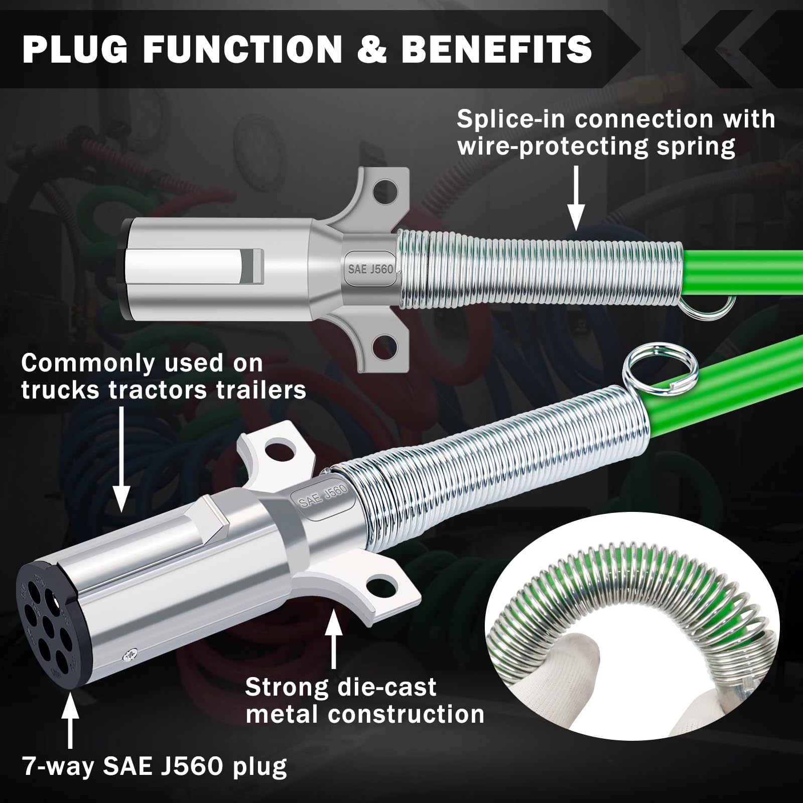 CheeMuii 15Ft Coiled Air Brake Hoses & ABS Electrical Power Wire Assembly Kit 3 in 1 Semi Truck Air Lines Kit Coiled 7 Way Trailer Cord and Air Brake Hoses for Semi Trucks Trailers Tractors