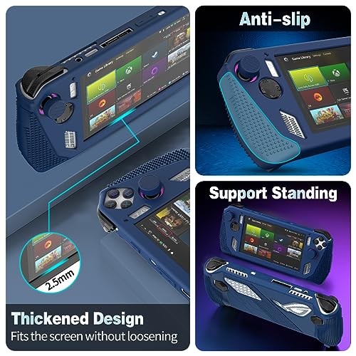 SUIHUOJI for Rog Ally Stand Protective Case, Silicone Accessories Protector, Soft Cover Skin Shell with 2 Pairs Thumb Grips Caps, Full Protection Kickstand for ASUS Rog Ally Handheld (Blue)
