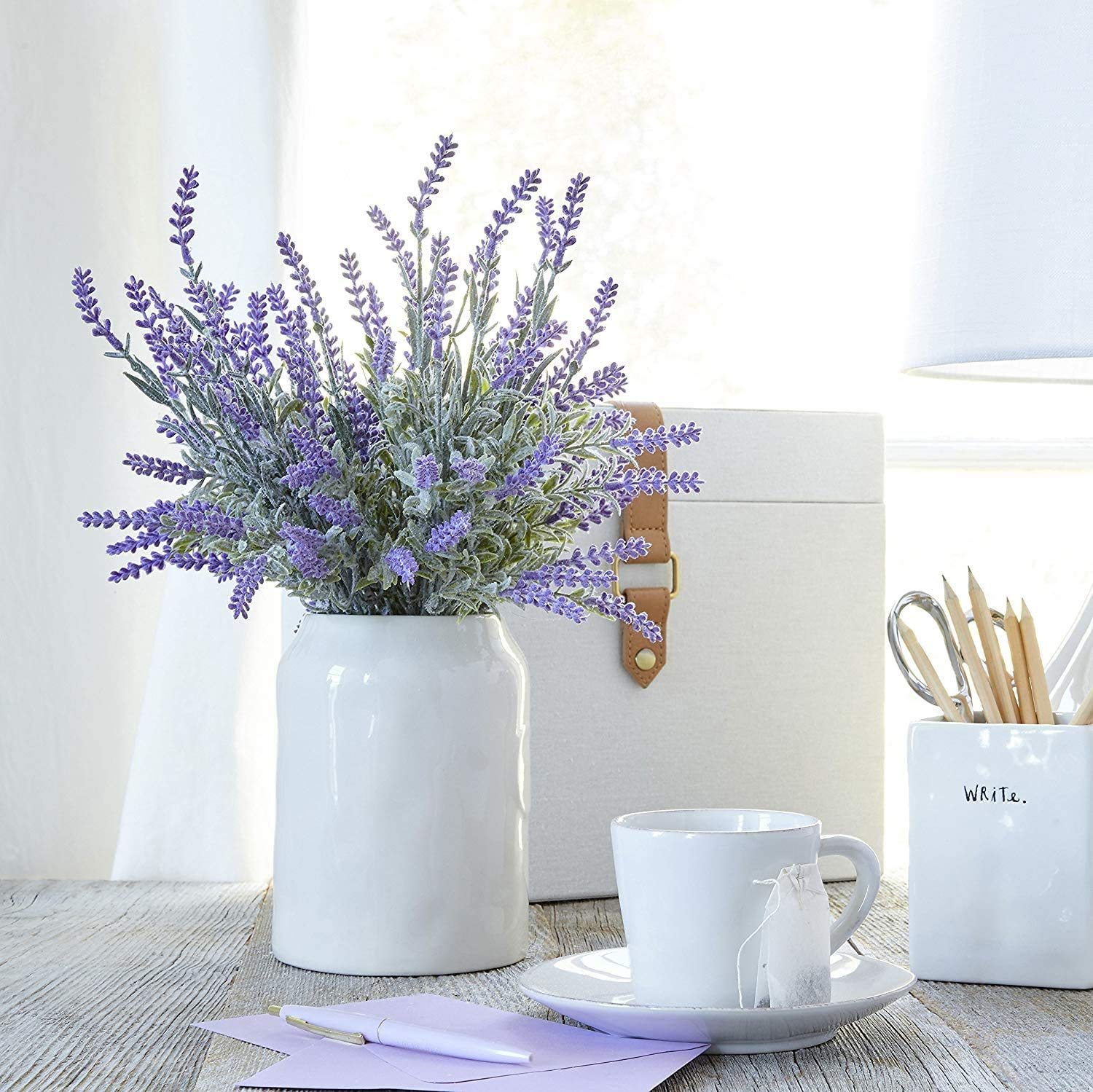 Veryhome 8 Bundles Artificial Flowers Outdoor Lavender Bouquet Fake Lavender Plant for Wedding Home Garden Decor