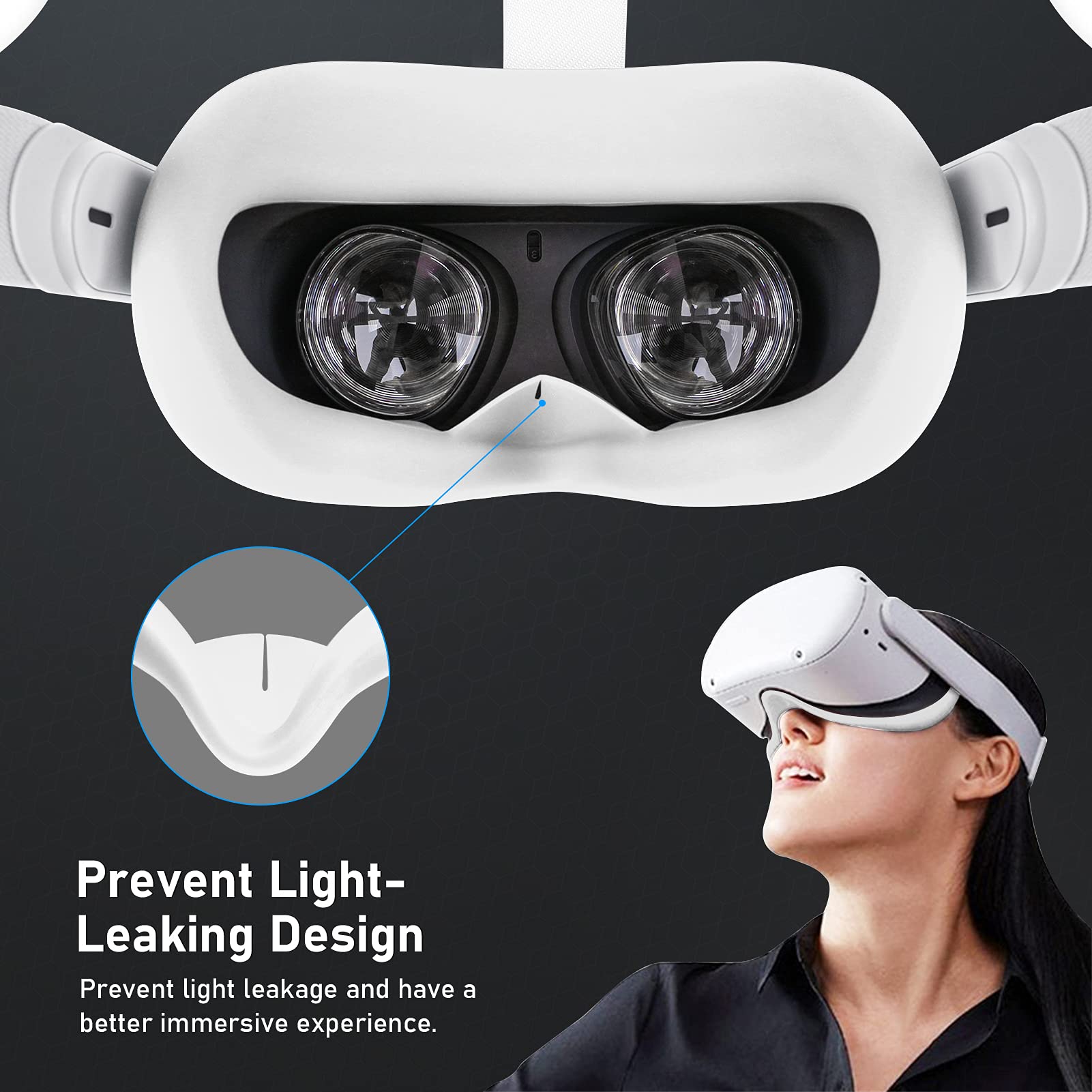 Colohas VR Cover Oculus Quest 2 Accessories, with Front Head Cover, Lens Protactor Cover, Anti-Throw Controller Grip Cover, Silicone Face Cover Sweat Guard Anti-Leakage Cushion Pad(White)