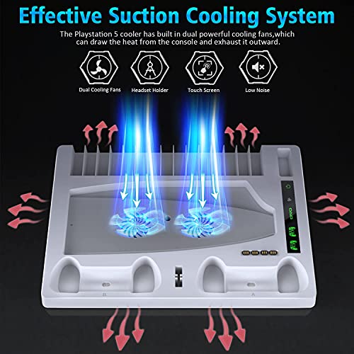 OIVO PS5 Stand with Cooling Fan and Headphone Stand, PS5 Cooling Fan with PS5 Controller Charger for Playstation 5, PS5 Charger with Storage 15 Game