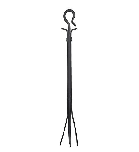 Plow & Hearth 5 Piece Hand Forged Iron Fireplace Tool Set with Poker | Tongs | Shovel | Broom | and Stand 7-in Diam. x 27.5 H Black
