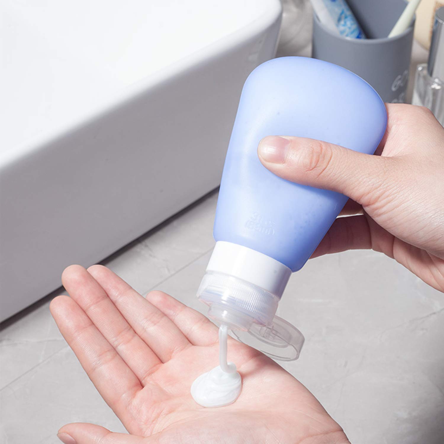 COMUDOT 3oz / 90ml Refillable Travel Bottles Set Squeezable Silicon Tubes Leak Proof Travel Accessories for Shampoo Liquids - Set of 8