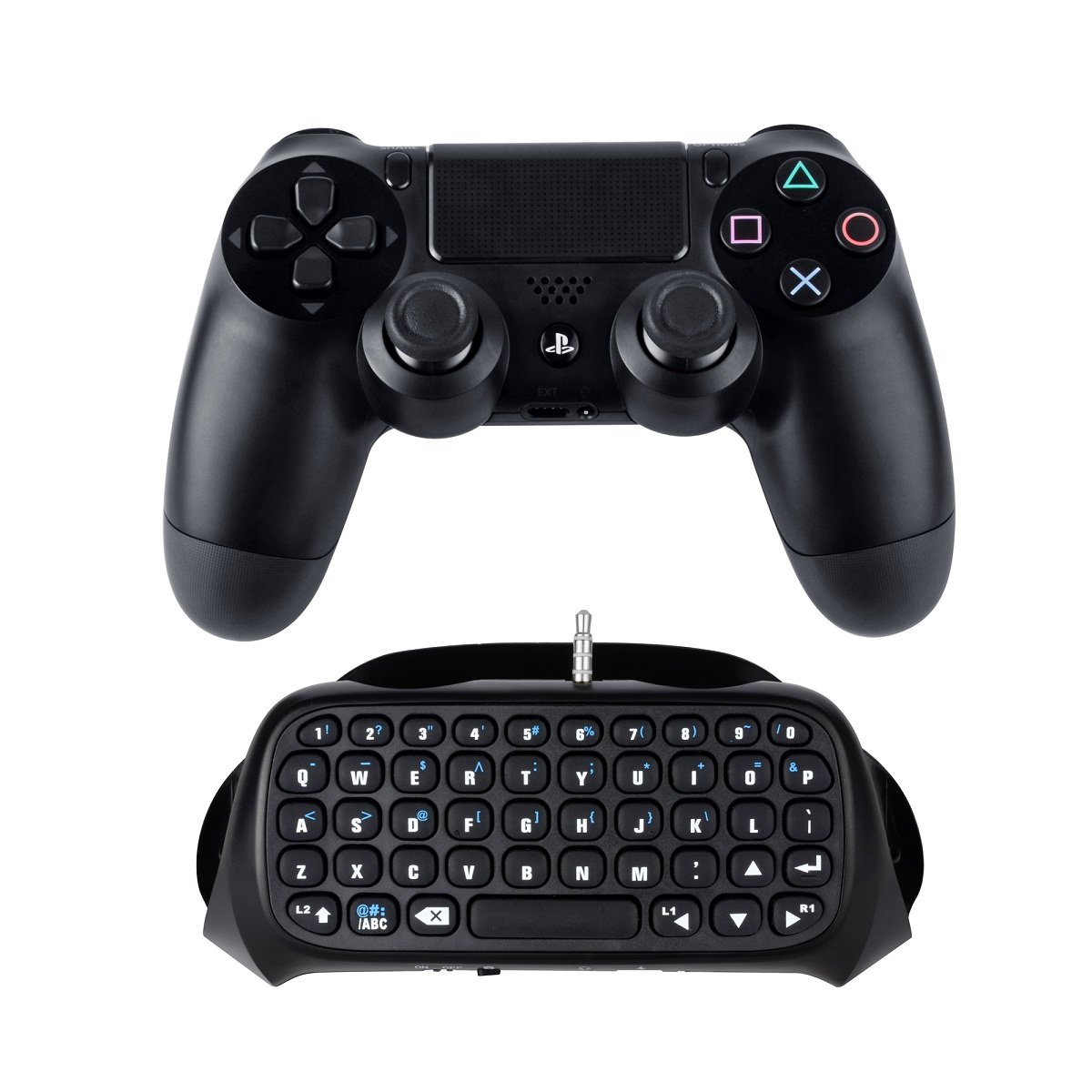 Controller Keyboard for PS4, Wireless Bluetooth Keypad Mini Chatpad Rechargeable Online Gaming Live Chat Message Gamepad Keyboard with Built-In Speaker & 3.5MM Audio Jack for Playstation 4 Dualshock