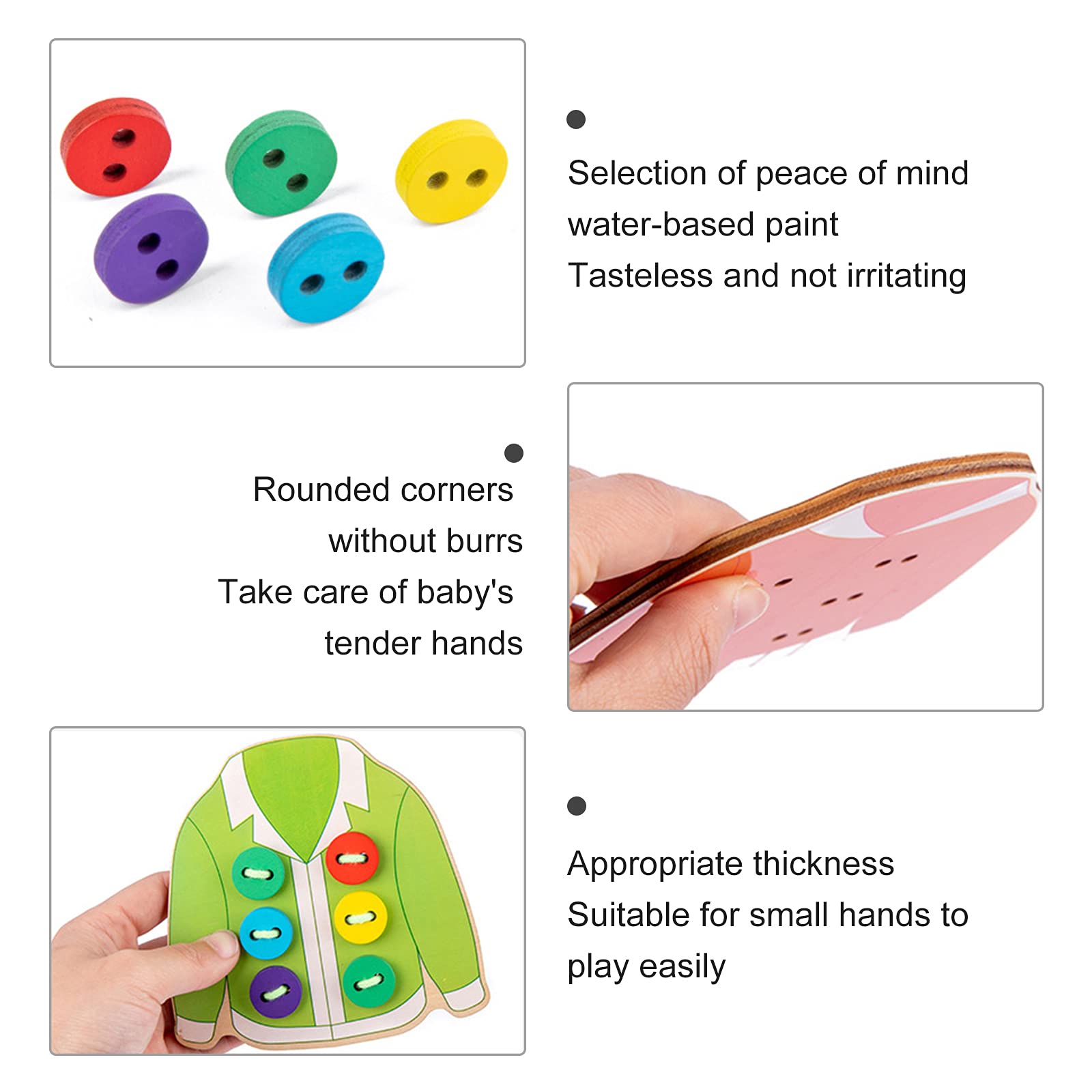 WEBEEDY Wooden Clothes Lacing Game, Montessori Fine Motor Skill Threading Game, Sewing Button Lacing Card Game, Early Development Game,8.66x5.51x1.97 Inch