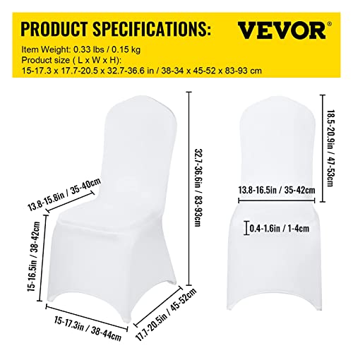 VEVOR 100 Pcs White Chair Covers Polyester Spandex Chair Cover Stretch Slipcovers for Wedding Party Dining Banquet Flat-Front Chair Covers