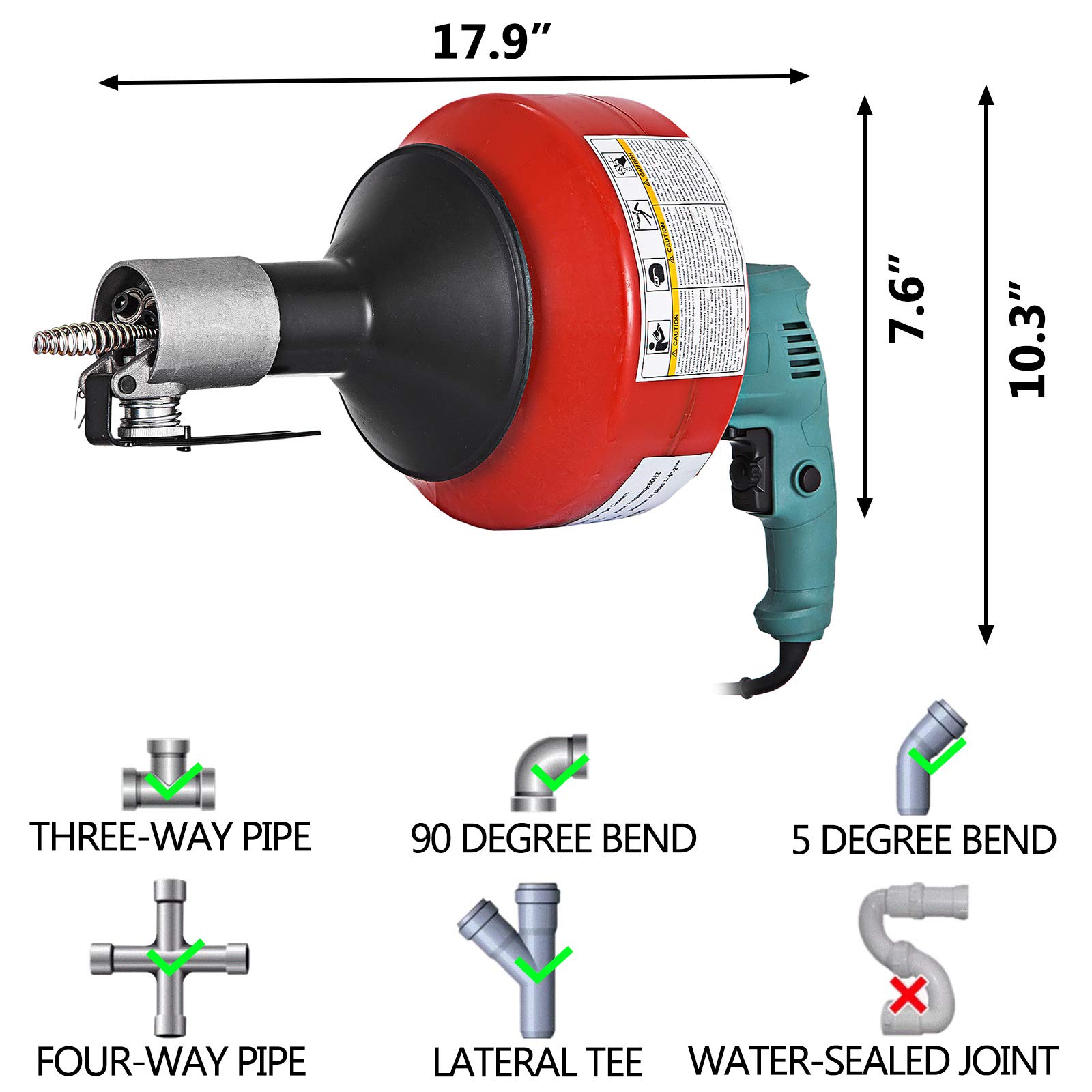 VEVOR 26FTx1/3Inch Electric Drain Auger, Plumbing Snake Drain Clog Remover Tools, Drain Cleaner Machine for Toilet, Sewer, Bathroom, Sink and Shower