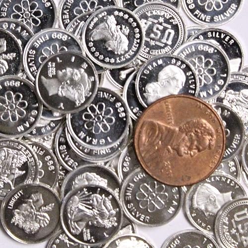 Five (5) One Gram .999 Pure Silver Rounds with Random Designs in a Jewelry Pouch by Mint State Gold