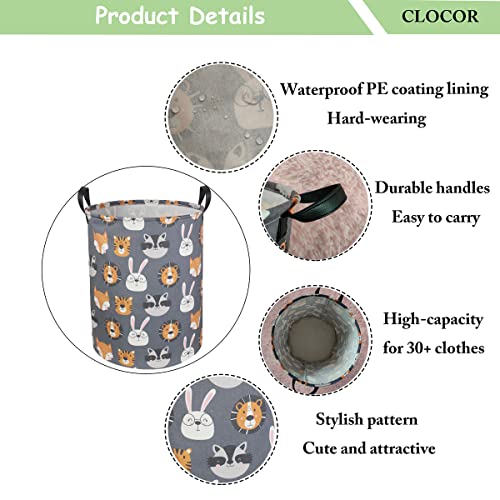 CLOCOR Laundry Basket,Laundry Hamper,Collapsible Storage Bin,Canvas Fabric Clothes Baskets,Nursery Hamper for Home,Office,Dorm,Gift Basket(Grey lines)