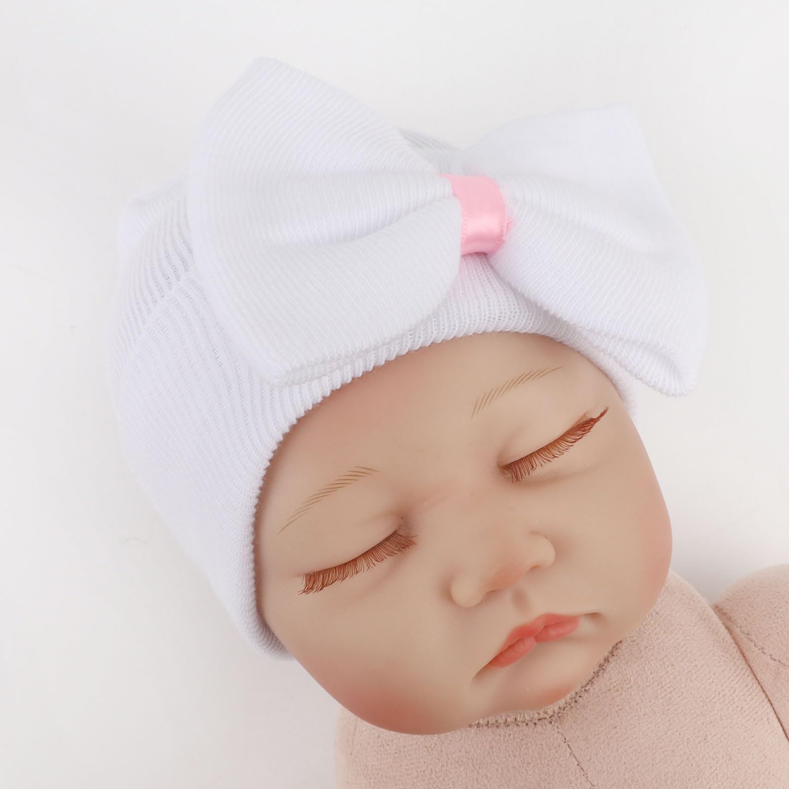DRESHOW BQUBO Newborn Hospital Hat Infant Baby Hat Toddler Beanie Hat with Big Bow Baby Nursery Caps