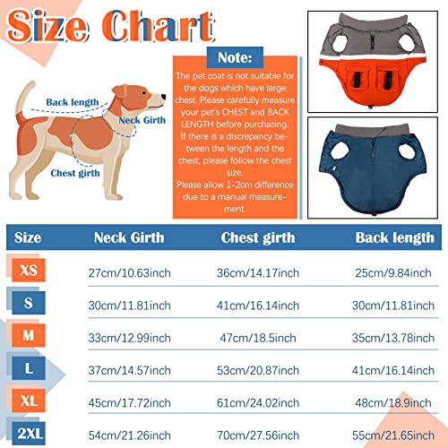 IKIPUKO Dog Winter Jacket, Reflective Dog Warm Coat Windproof Padded Doggie Coat with Pouch Dog Jacket with Harness Hole Puppy Cold Weather Coat for Small Medium Large Dogs(XS)