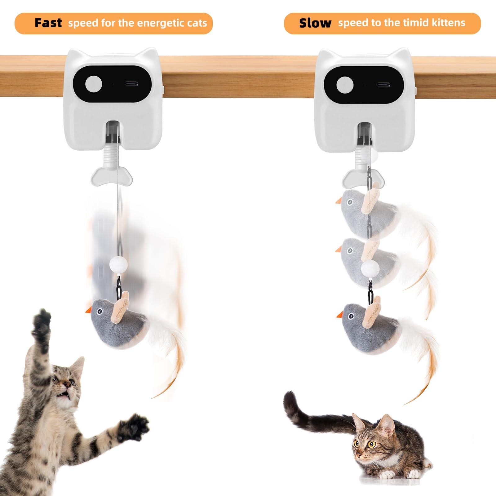 Cat Toys for Indoor Cats 2023 New Interactive Cat Feather Toy,【Chirping Bird/Mouse/Ball】 Stimulate Hunting, Rechargeable Automatic Cat Hanging Toy