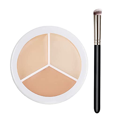 Concealer Contour Palette With Brush,3 In 1 Color Correcting Highlight Concealer Contour Makeup Palette,color corrector for dark circlesďźContouring foundation palette Waterproof&Long-Lasting,contouring makeup kit for beginners Dark Circles.(White)