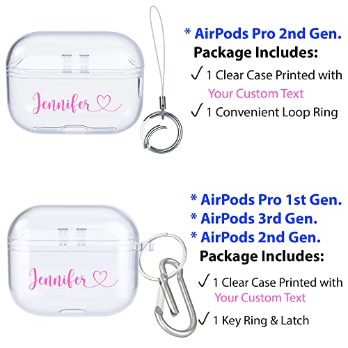 Liana Cases Custom Name Case for AirPods - All Sizes Available - AirPods Pro 2nd, 1st, 3rd Generation - Clear Personalized Cover Handwritten Style with Keychain Ring Carabiner