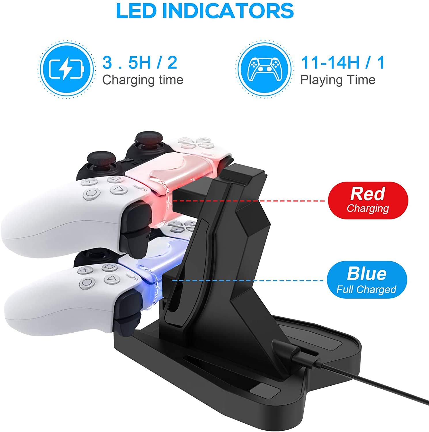 PS5 Controller Charger - Dual Controller Charging Station for PlayStation 5 DualSense with LED Indicator