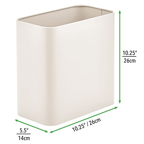 mDesign Small Metal 2.4 Gallon Trash Can Wastebasket Garbage Bin for Bathroom - Mini Slim Rubbish Waste Bin Trashcans for Master or Guest Bath, Bedroom, Garage, Laundry Room, or Playroom, Cream