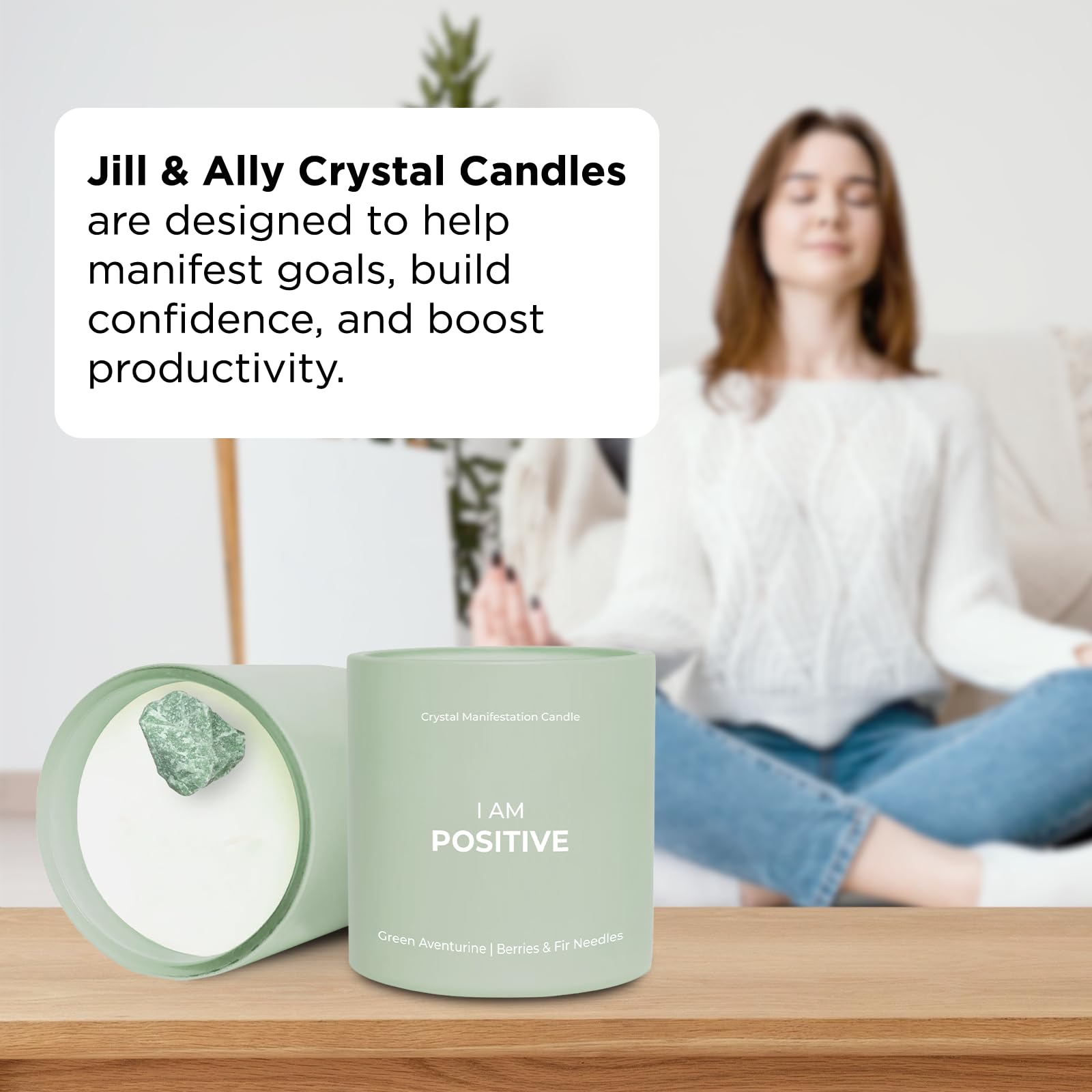 Jill & Ally Peace & Quiet Crystal Manifestation Candle - Grapefruit Scented with Amethyst, 14 oz, Approximately 65 Hours Burn Time, Foster Serenity and Tranquility