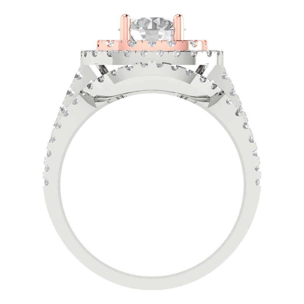 Clara Pucci 2ct Round Cut Halo Solitaire Created White Sapphire Engagement Promise Bridal Ring Band set 14k White Rose Gold 8.5