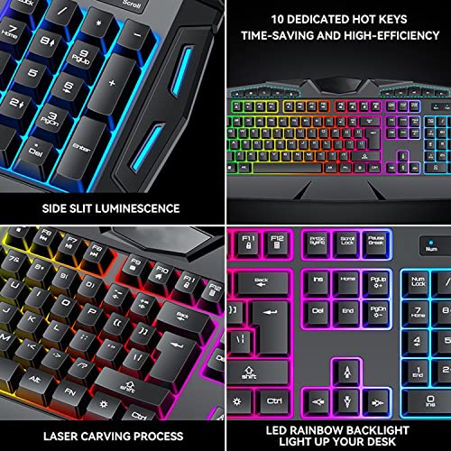 EXHNLE Gaming Keyboard and Mouse Combo Wired LED RGB Backlit, 104 Keys USB Ergonomic Keyboard, for PC Computer Gamer