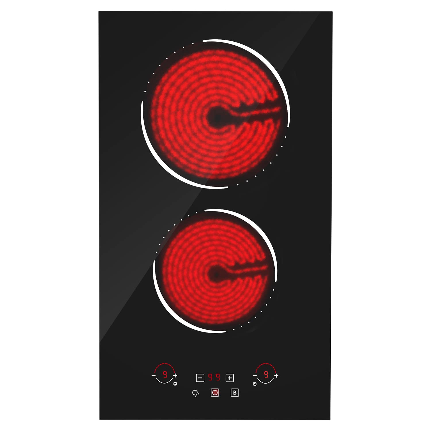 Davivy 2 Burner Electric Cooktop,12 Inch Electric Stove Top,3000W Drop In Electric Cooktop - 9 Heating Level,Timer&Child Safety Lock,Over Temperature Protection,Sensor Touch Control,220V~240V,No Plug
