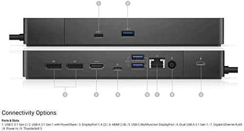 Dell WD19TBS 180W Computer Docking Station (Thunderbolt, USB-C/A, DisplayPort, RJ45 Ports) (210-AZBI) 1-Pack Bundle with Deluxe LCD Screen Cleaning Kit and 6-Electronics Basket Cable Ties