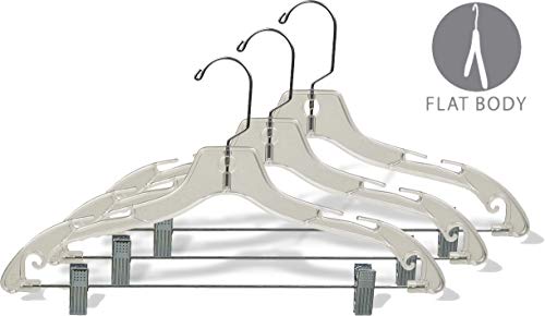 The Great American Hanger Company Clear Plastic Combo Hangers, Box of 100 Flat Ladies Hangers with Adjustable Cushion Clips and Chrome Swivel Hook