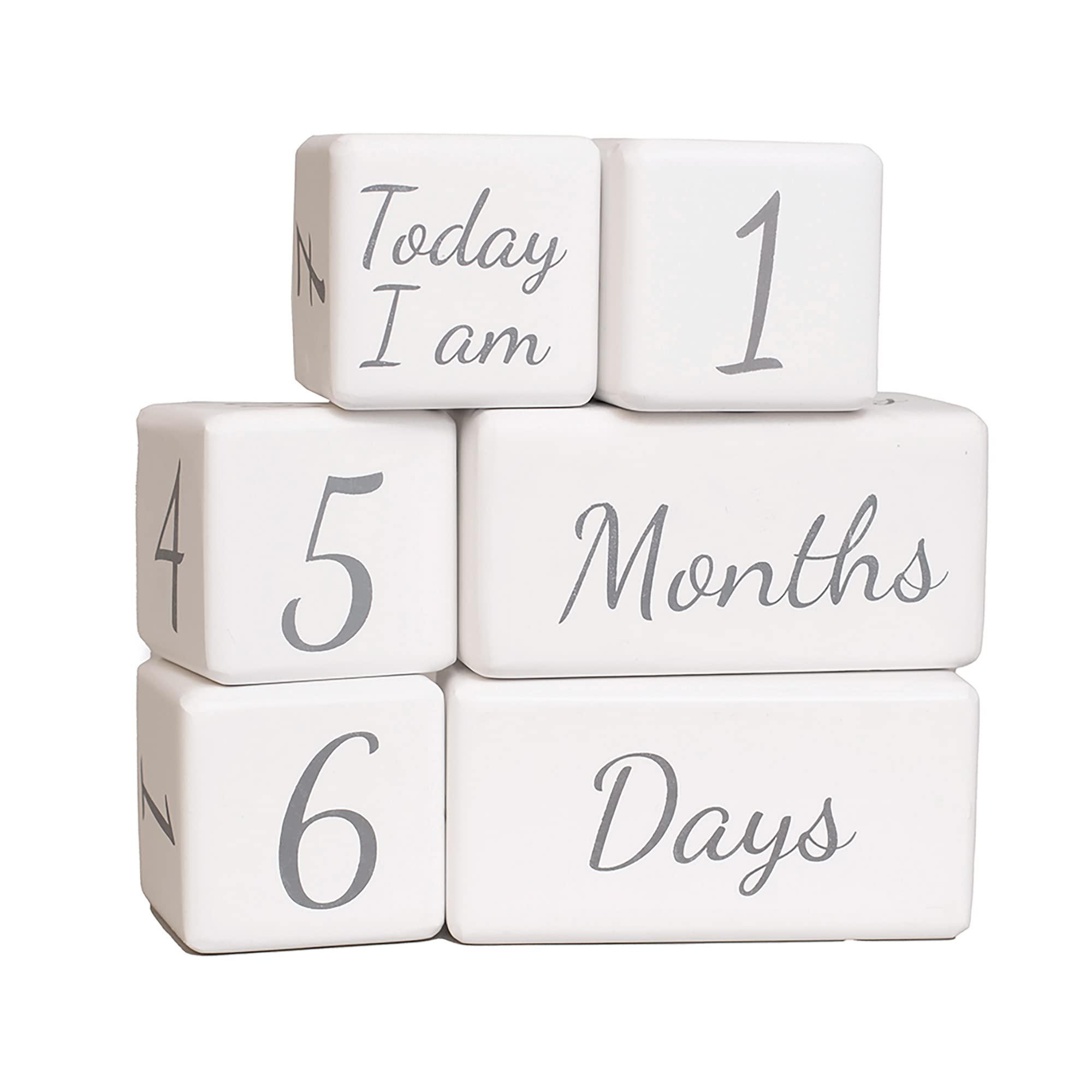 First Landings Milestone Blocks - Wooden Milestone Markers for Baby's First Year - White
