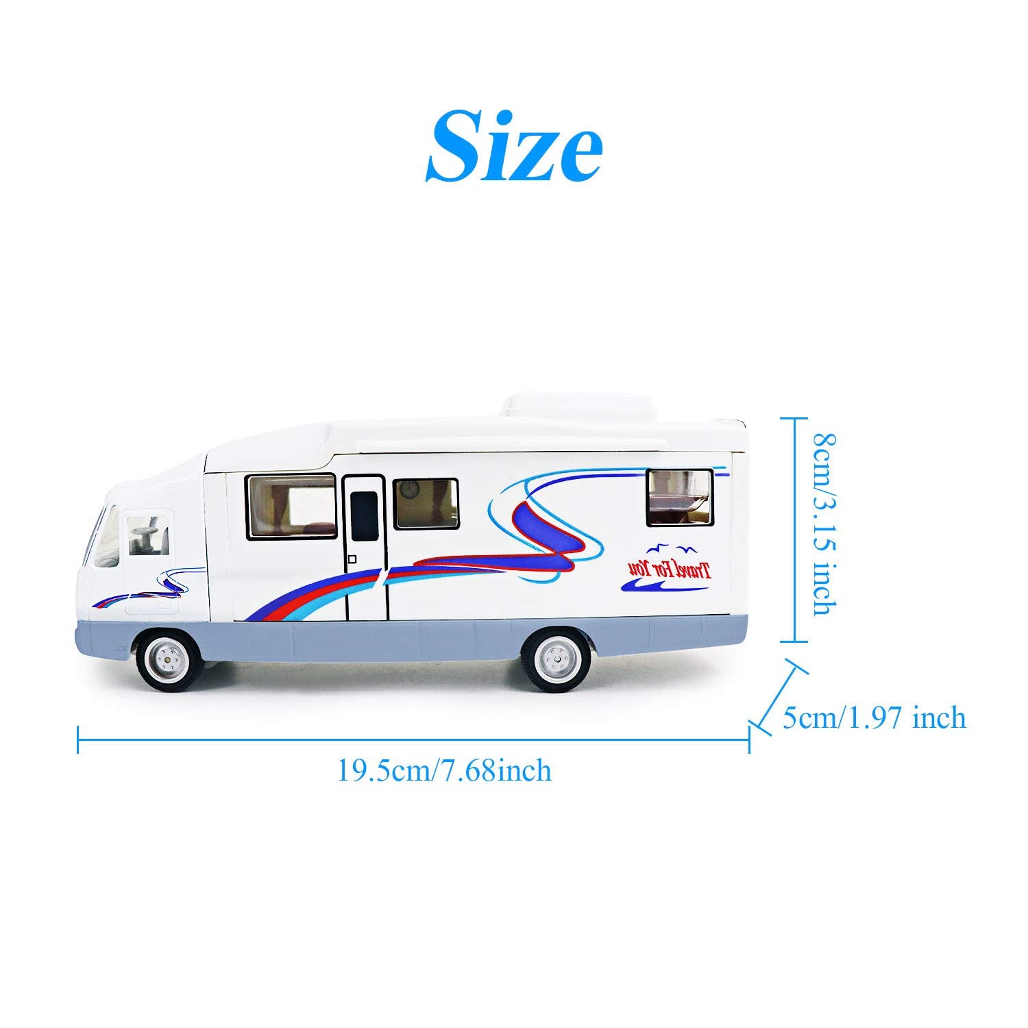 HAPTIME Cool Mini Motorhome Toy Die-cast Car Pullback Recreational Vehicle Pull Back RV with DIY Furnitures Holiday Camper Van Model for Kids Children Gift 7.6 inch (White)