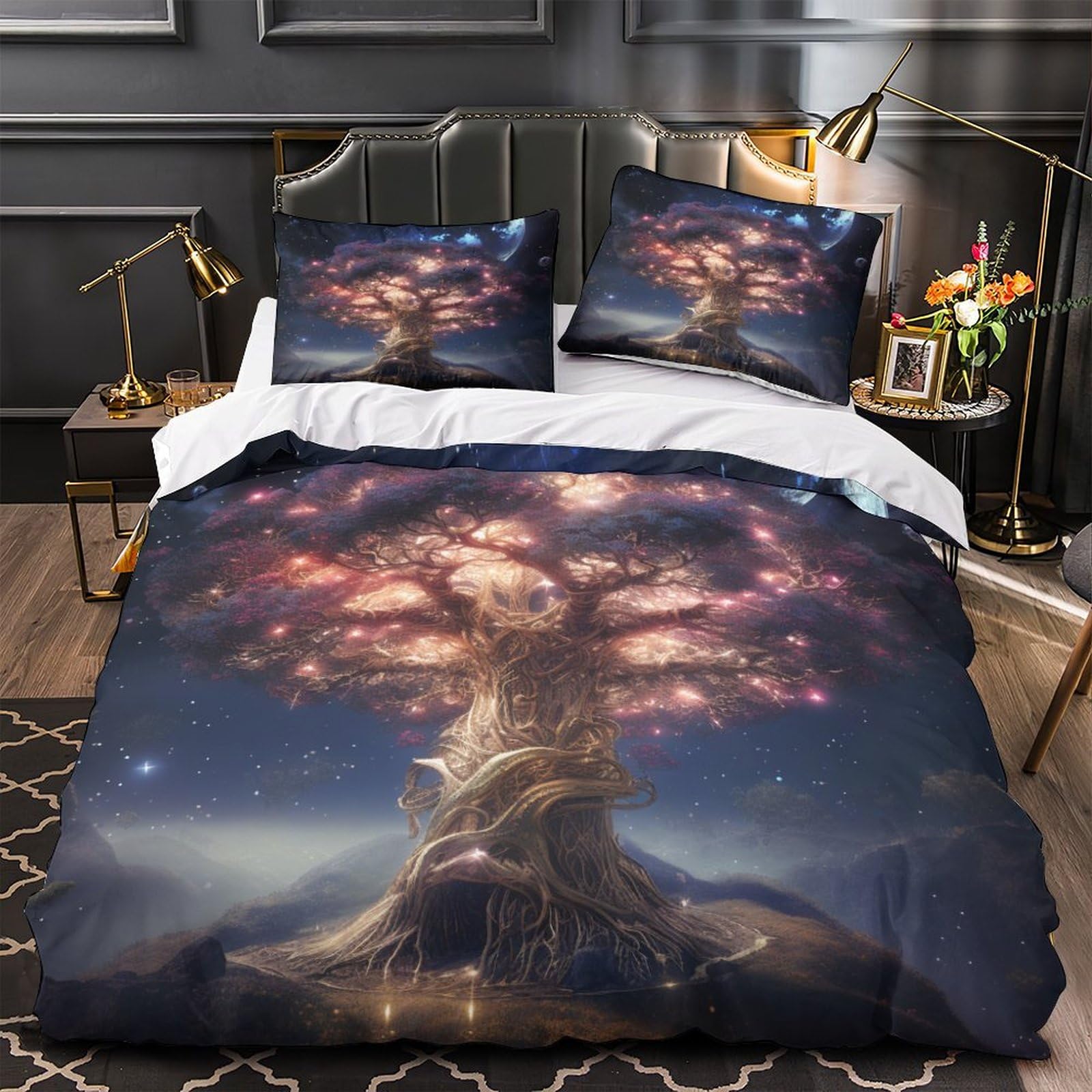 Glowing Tree 3D Print Natural Landscape Comforter Covers Quilt Cover for Teens And Adults Duvet Cover Soft Microfiber with Zipper Closure with Pillow Cases Bedding Set 3 Pieces Queen(228x228cm)