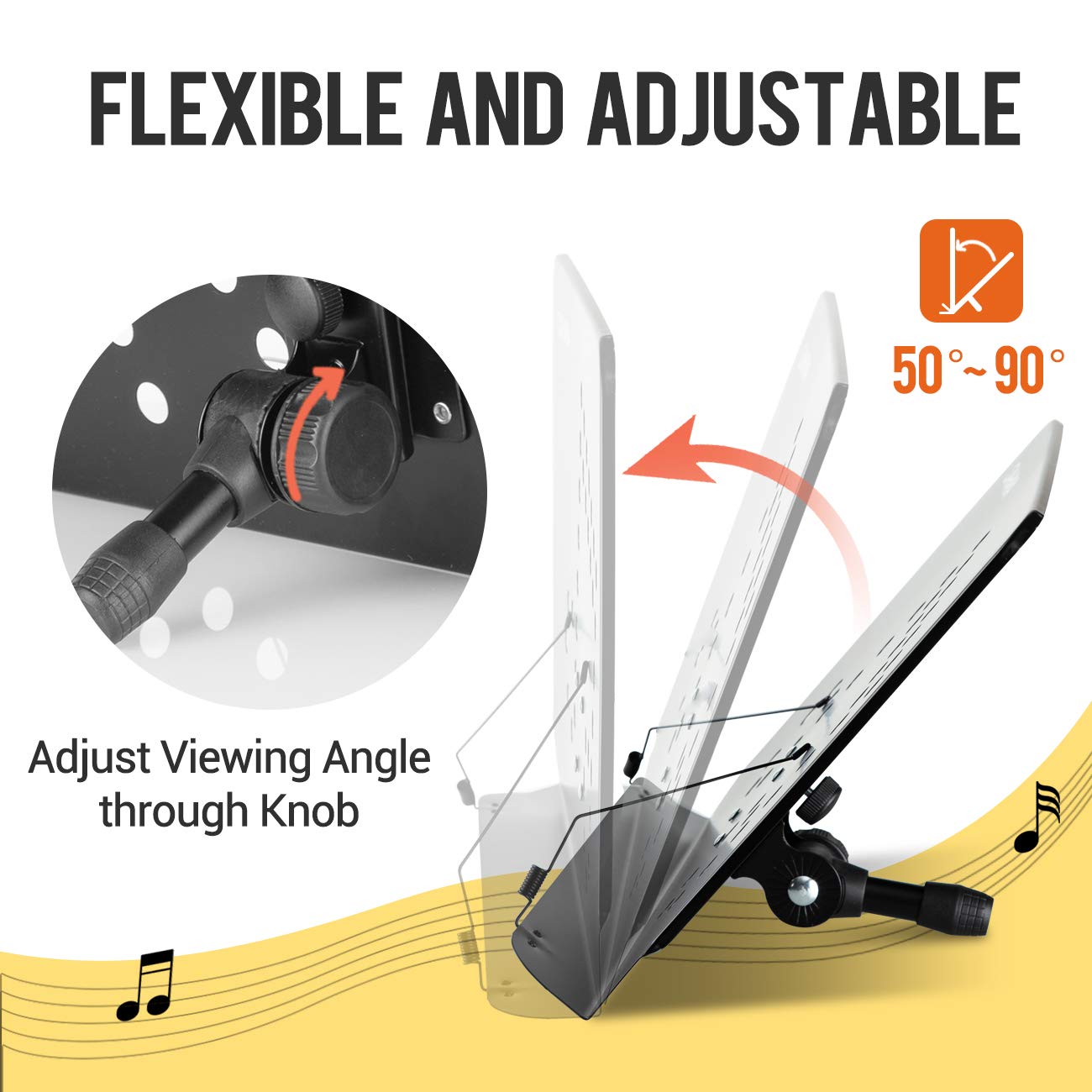 CAHAYA Desktop Sheet Music Stand Metal Angle Adjustable Tabletop Book Reading Cookbook Tablet Holder Stand Tray and Page Paper Clip CY0214