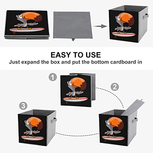Funny Toucan Surfing Board Canvas Collapsible Storage Bins Cube Organizer Baskets with Handles for Home Office Car