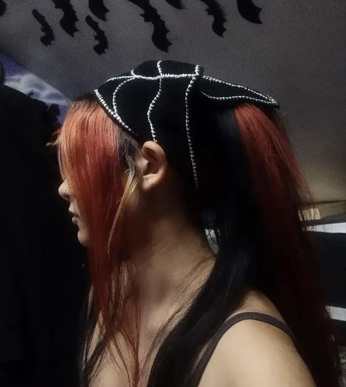 ClawsandPaws Gothic Spiderweb Crochet Bandana Scarf, Spiderweb Greyscale Halloween Style, Spider Web Witch Board Gothic Neck Bandanas, Triangle Headband, Unisex, Black