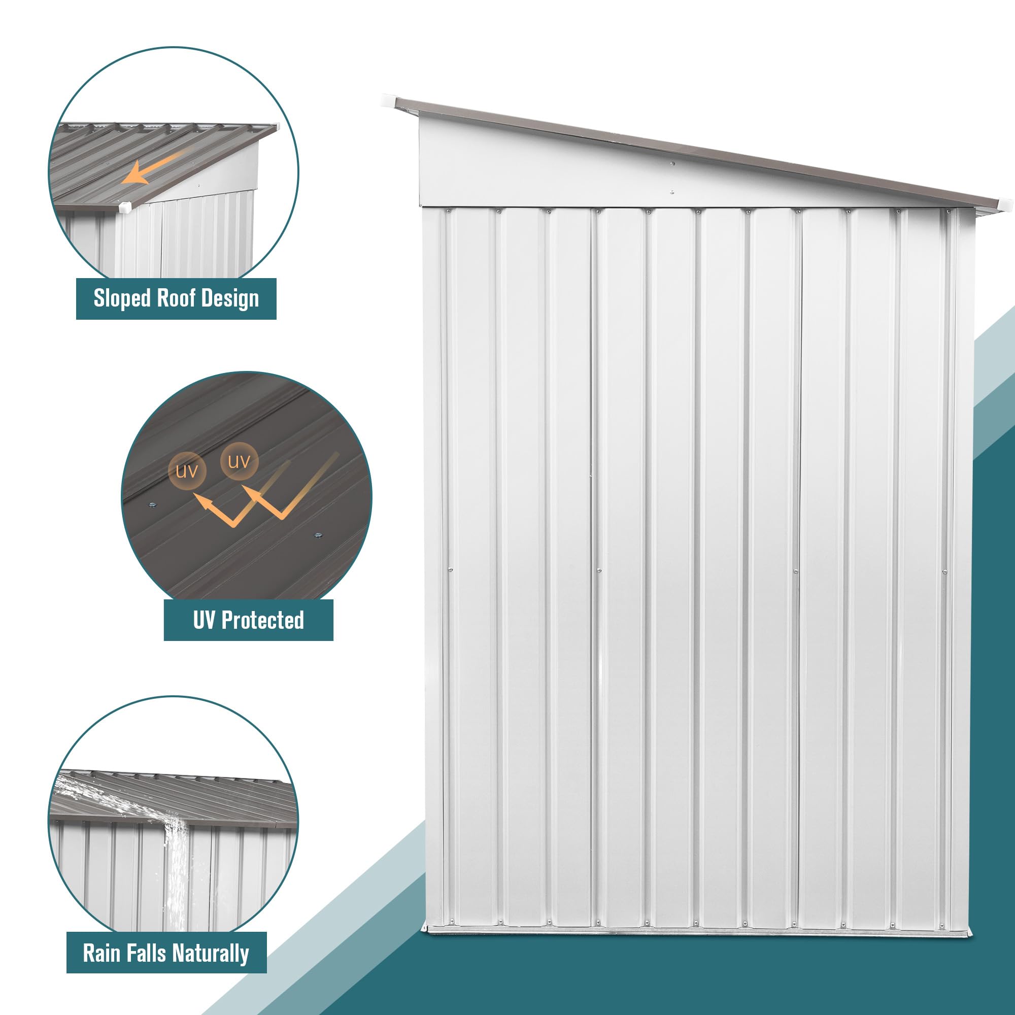 JAXPETY 4' x 6' Ft Outdoor Storage Shed, Metal Tool Shed with Vents, Lockable Door, Organizer House for Garden Backyard Patio Lawn, Weatherproof, White