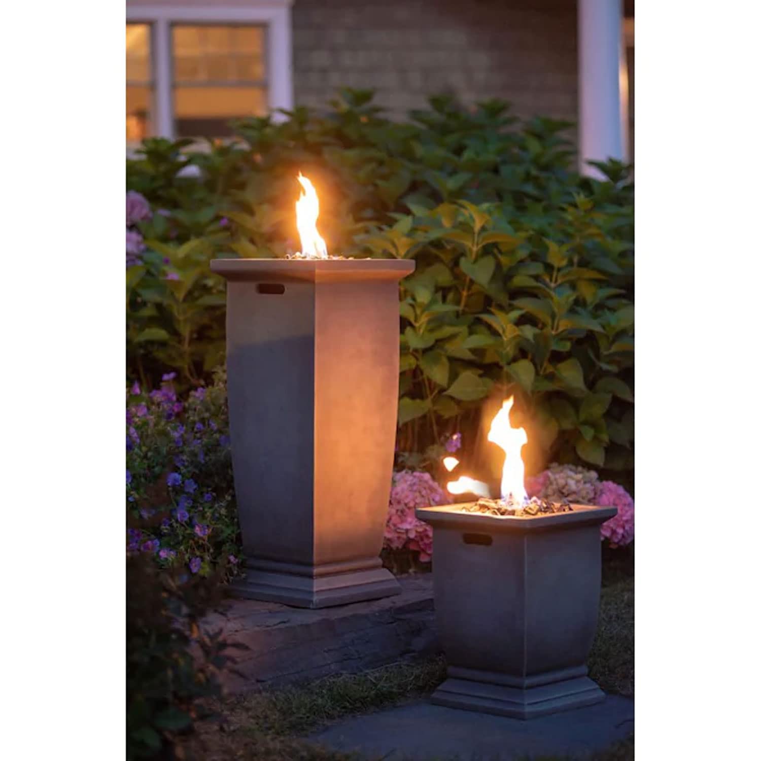 Endless Summer 28 Inch 10,000 BTU LP Gas Outdoor Concrete Style Fire Column Patio Heater with Integrated Ignition and Black Fire Glass, Brown