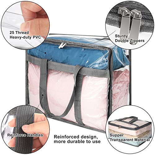 Fixwal 4 Pack Clear Clothes Storage Bags Vinyl Organizers with Sturdy Zippers Reinforced Handle Plastic Moving Totes for Comforters, Blankets, Linen, Bedding, Duvet, Transparent Space Saver Containers